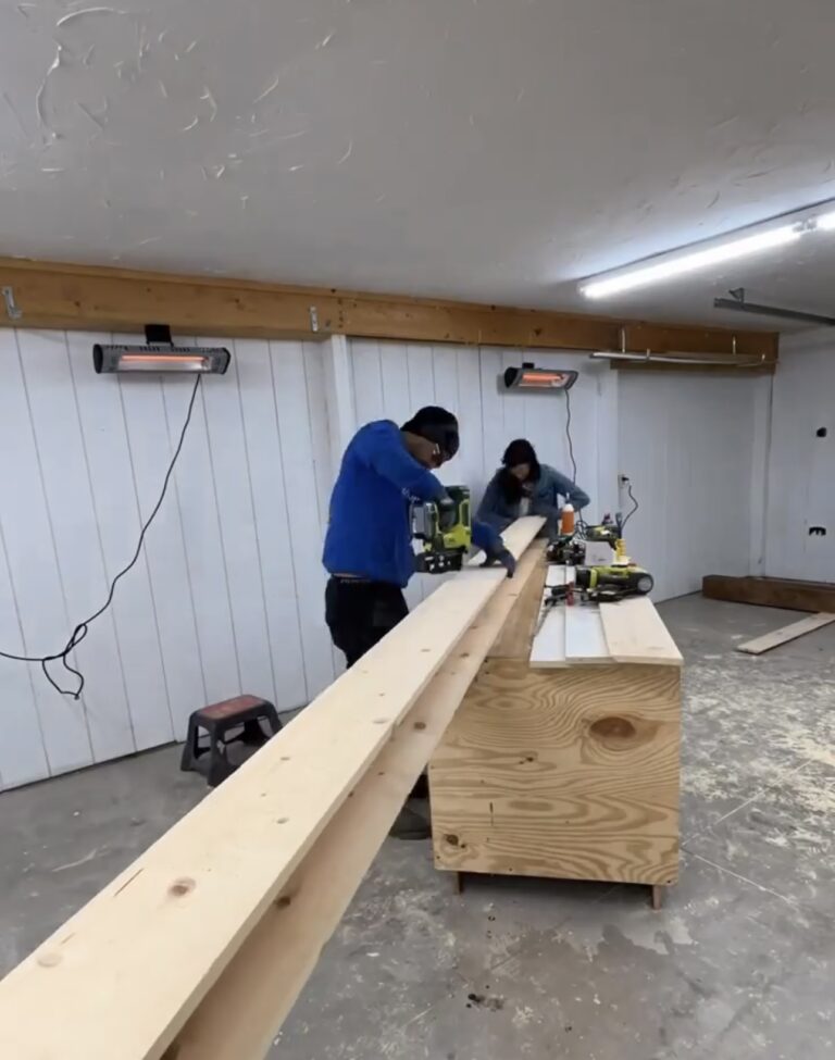 DIY Faux Wood Beams for Living Room Ceiling - Newbuild Newlyweds